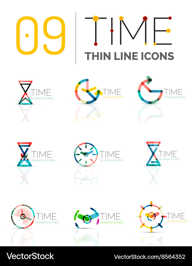 Geometric clock and time icon set Royalty Free Vector Image