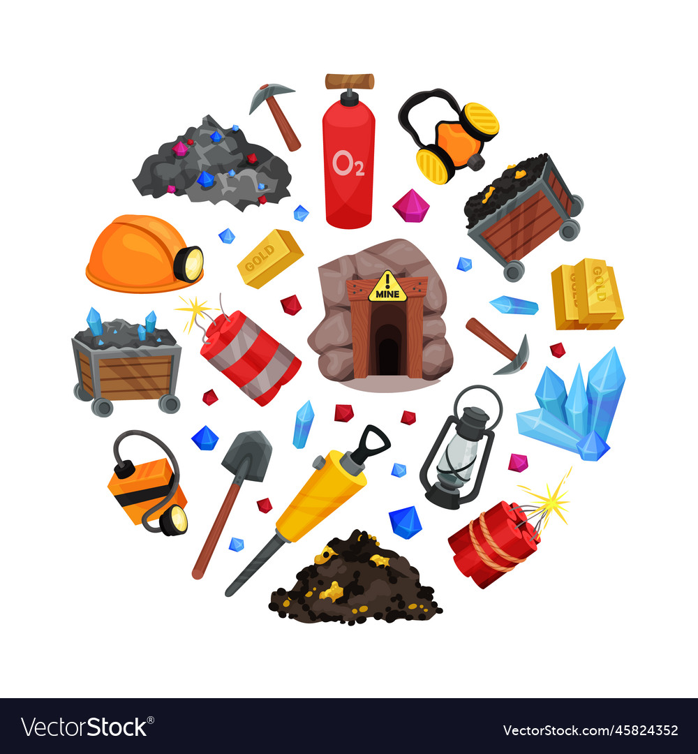Mining industry round composition design Vector Image