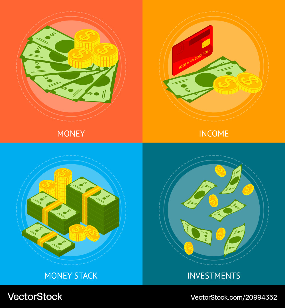 Money banner card set isometric view Royalty Free Vector
