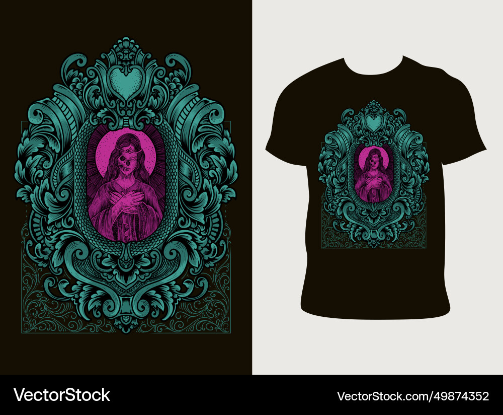 Santa maria skull with engraving style Royalty Free Vector