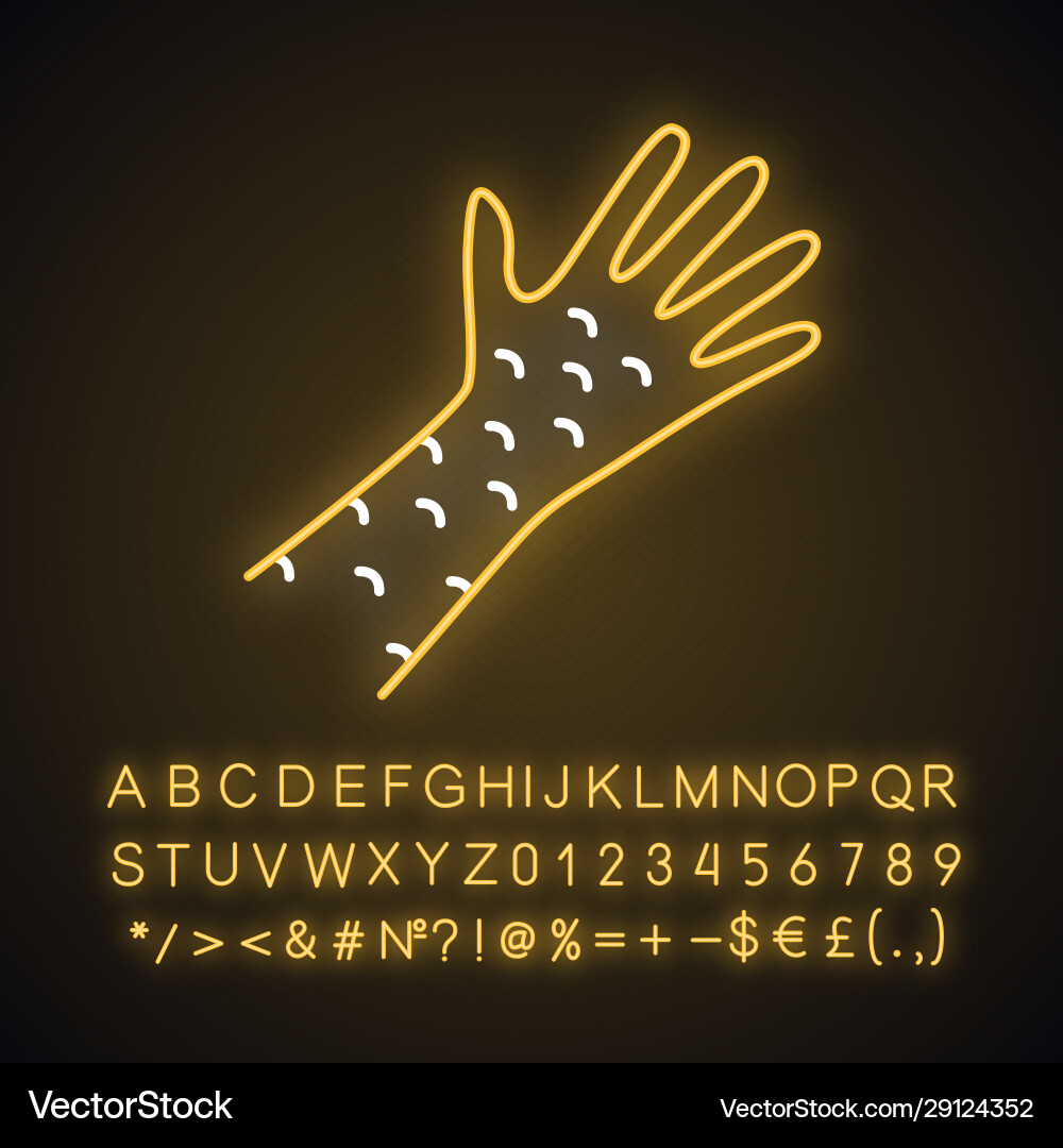 Skin rash hives neon light icon Royalty Free Vector Image