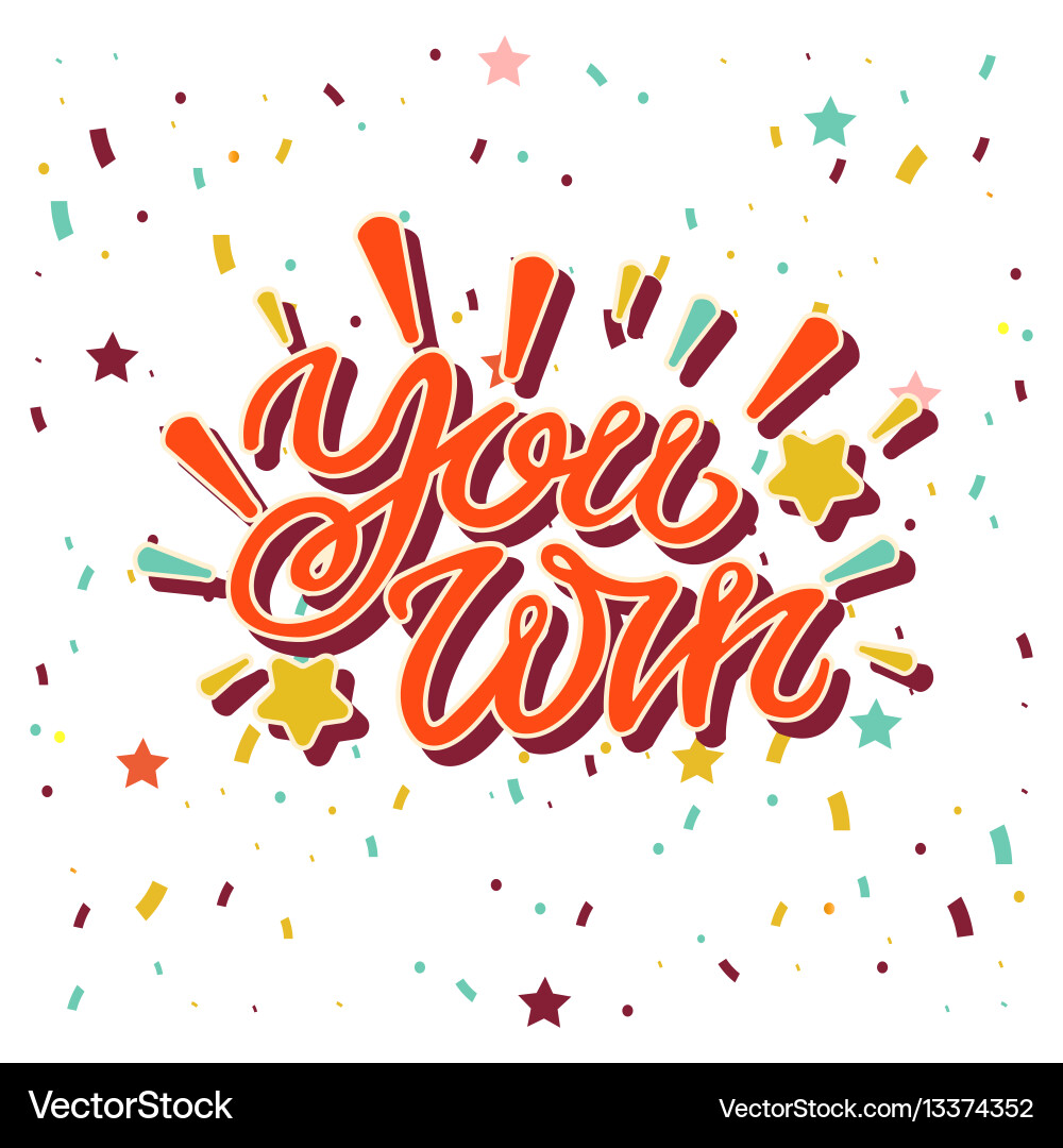 Win inscription with colorful confetti Royalty Free Vector
