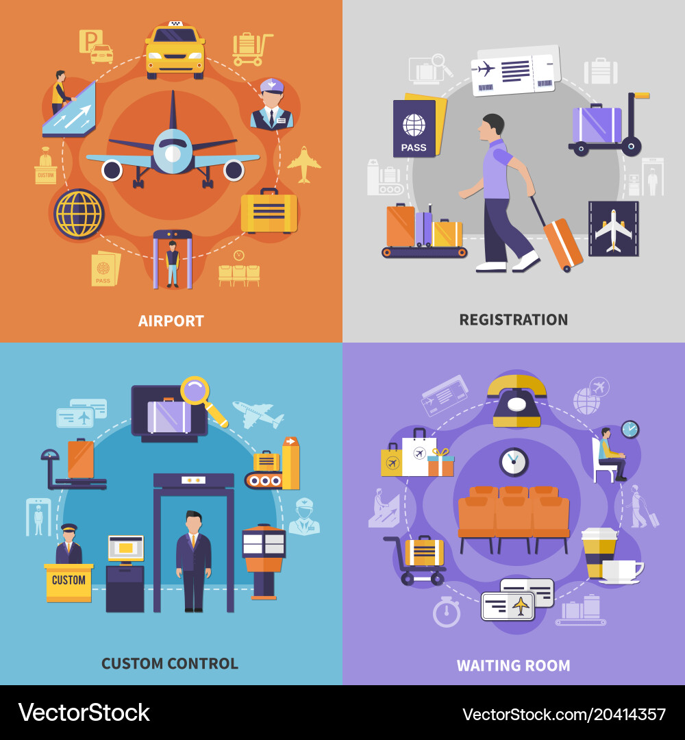 Airport 2x2 icons set Royalty Free Vector Image