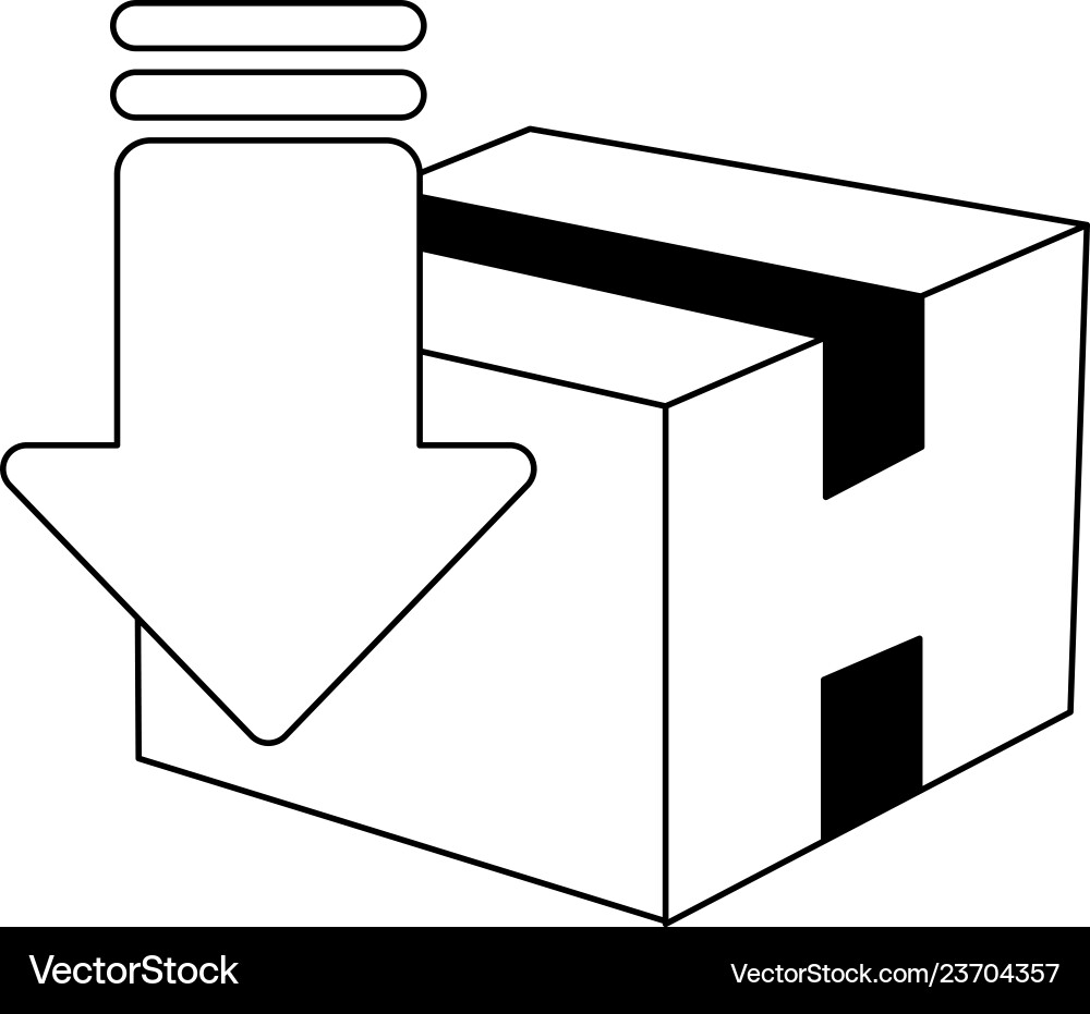 Box downloading files black and white Royalty Free Vector