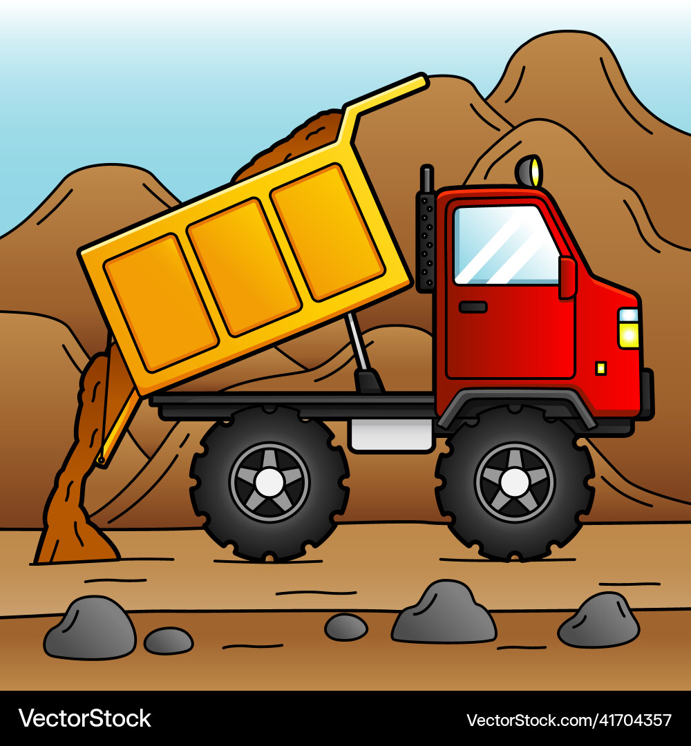 Dump truck cartoon colored vehicle Royalty Free Vector Image