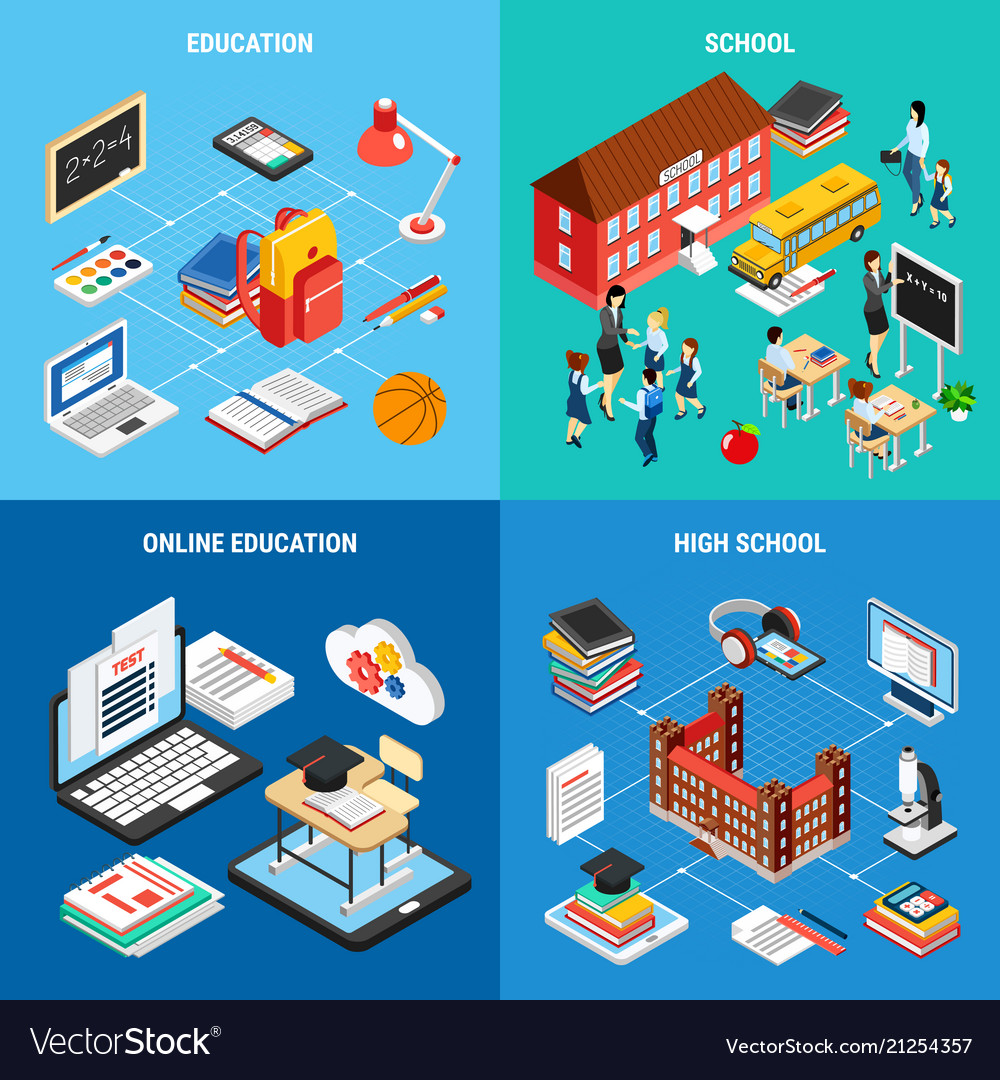 Education isometric 2x2 design concept Royalty Free Vector Education isometric 2x2 design concept Royalty Free Vector