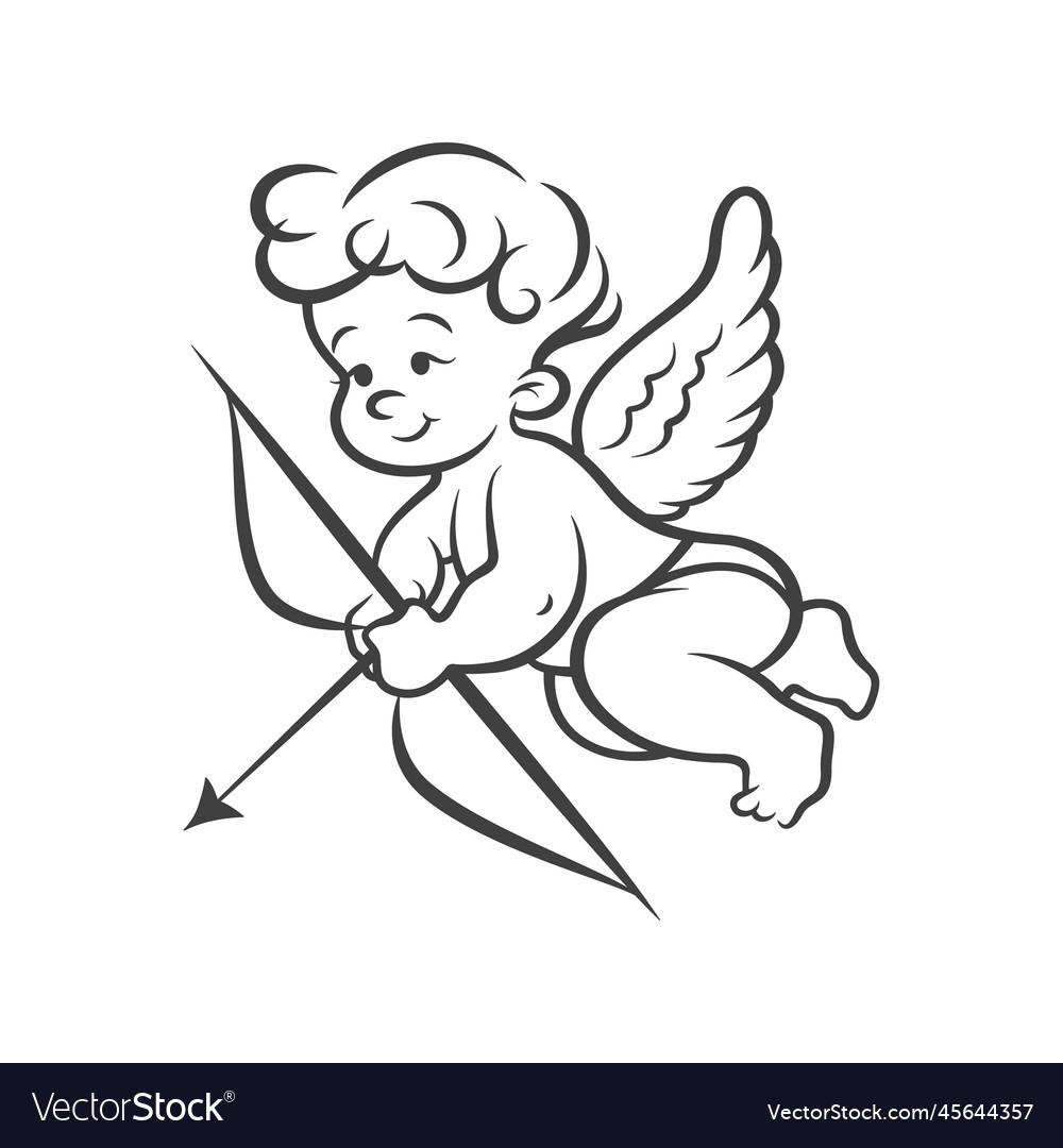 Flying cupid boy holding bow aiming Royalty Free Vector