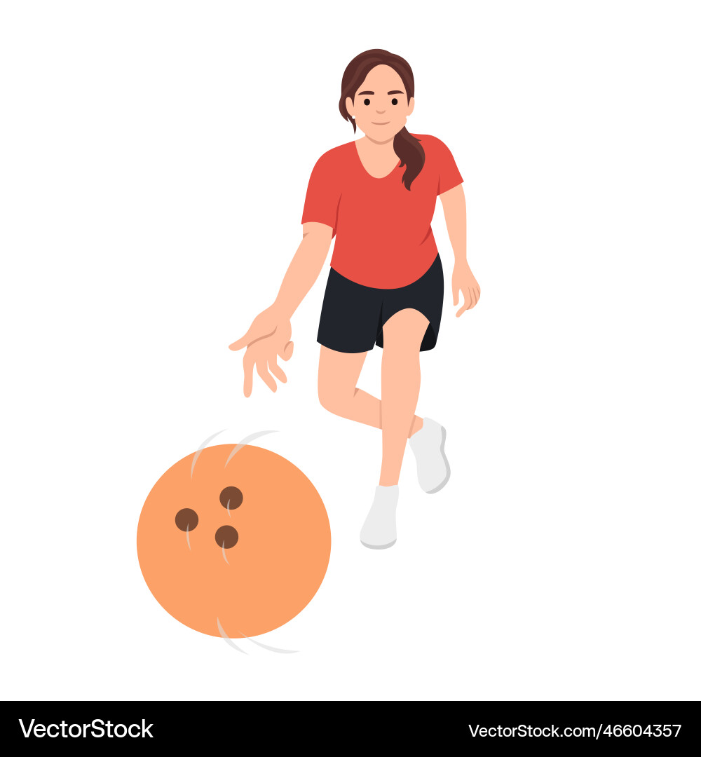 Pretty girl playing bowling front view with smile Vector Image