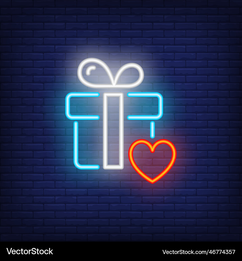 Valentines day gift neon sign Royalty Free Vector Image