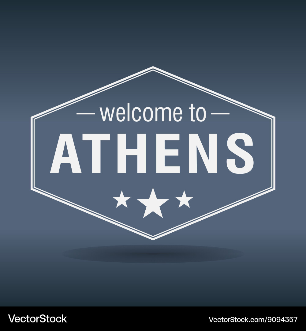 Welcome to athens hexagonal white vintage label Vector Image