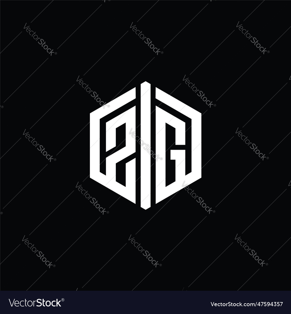 Zg letter logo monogram hexagon shape Royalty Free Vector