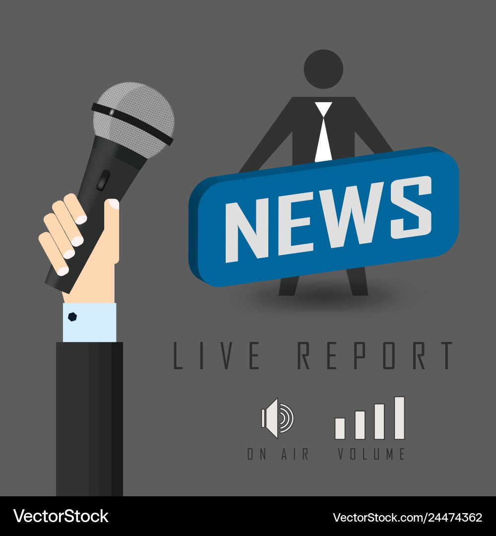 A live report with button news and microphone eps Vector Image