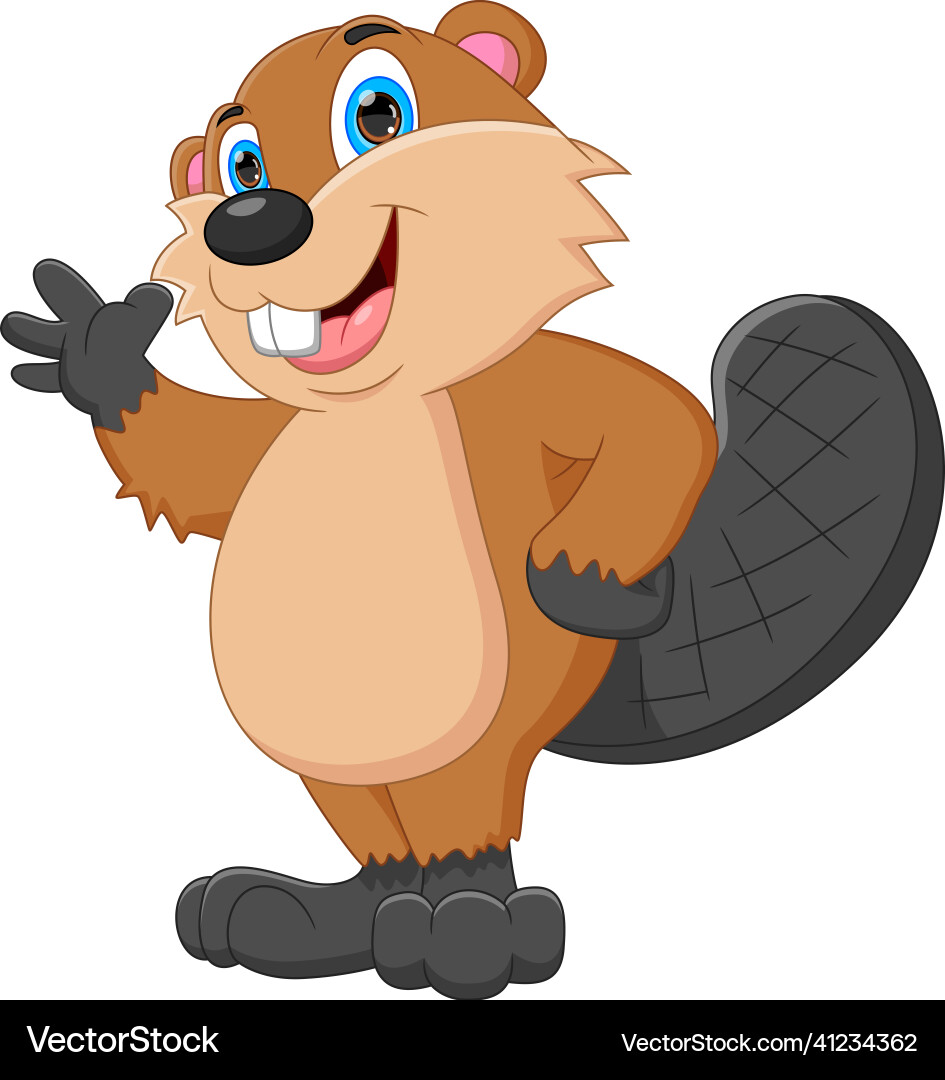 Cartoon cute beaver waving on white background Vector Image