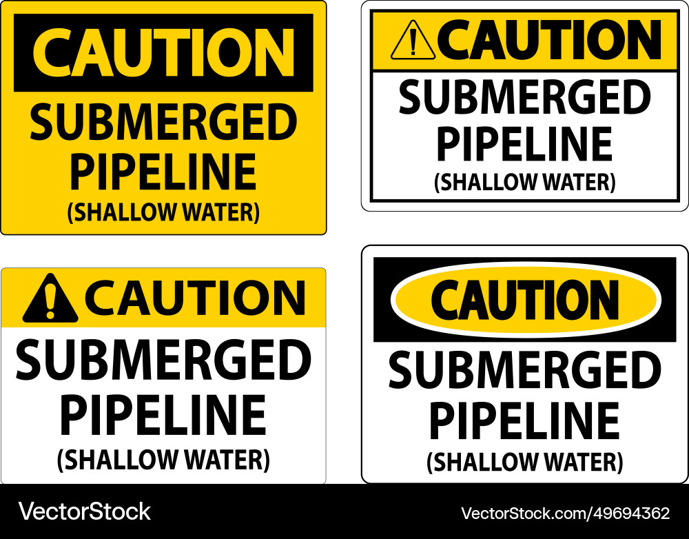 Caution sign submerged pipeline shallow water Vector Image