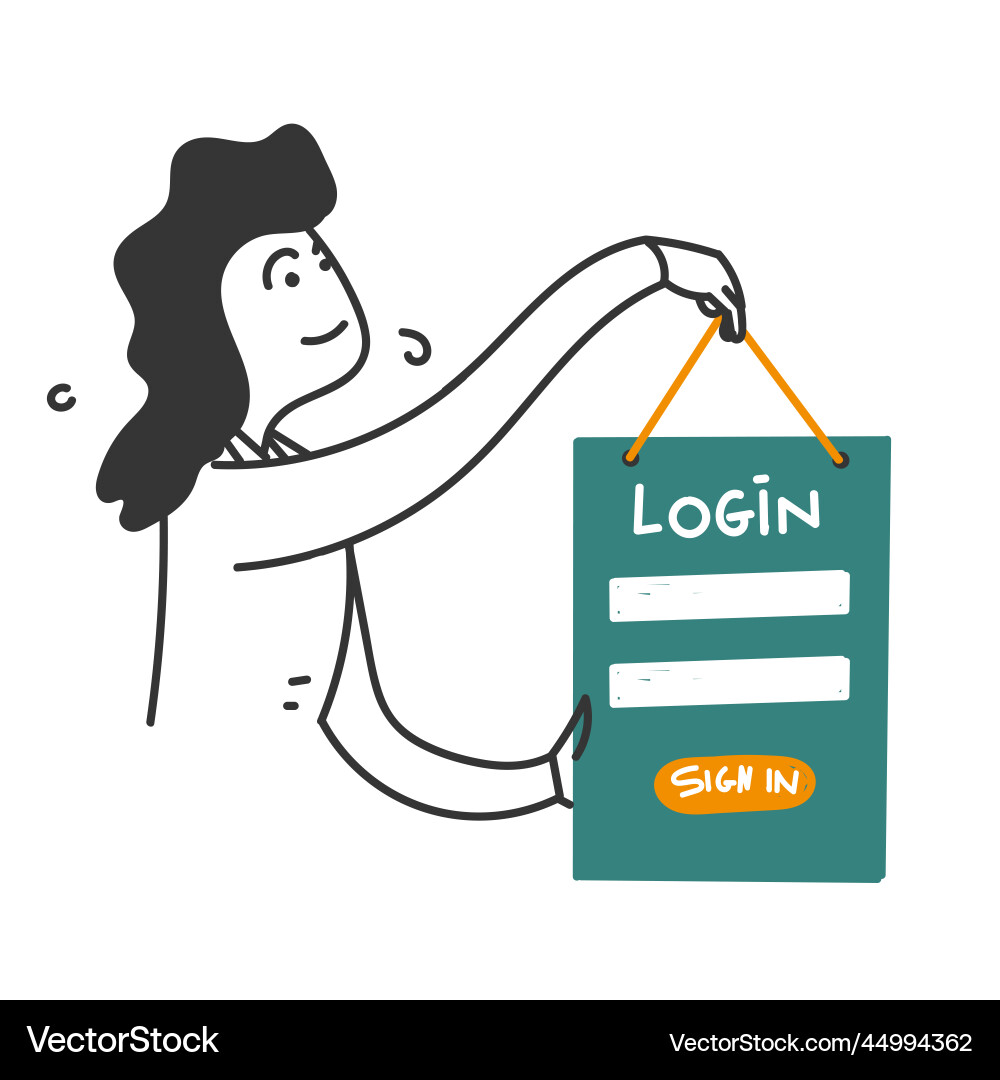 Hand drawn doodle girl with login form web page Vector Image