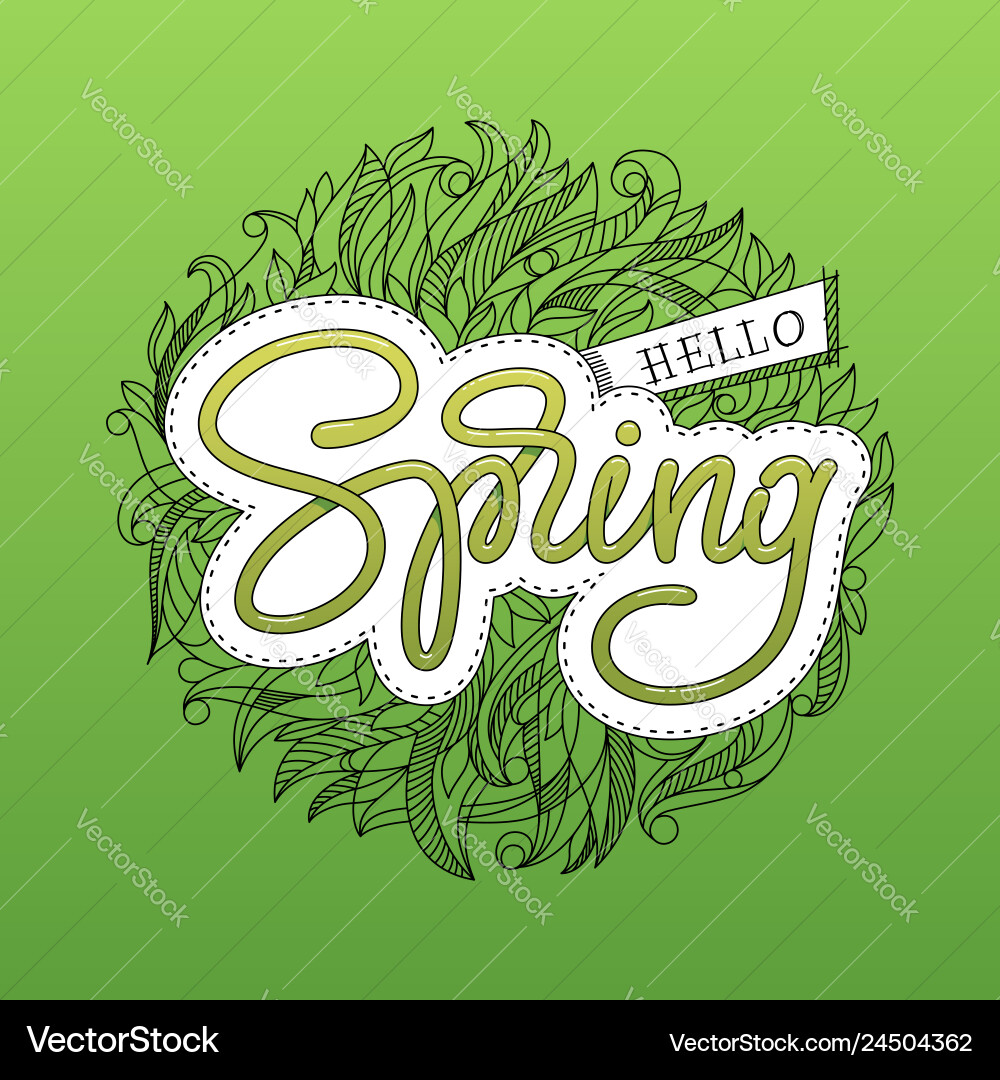 Hello spring lettering with hand sketched floral Vector Image