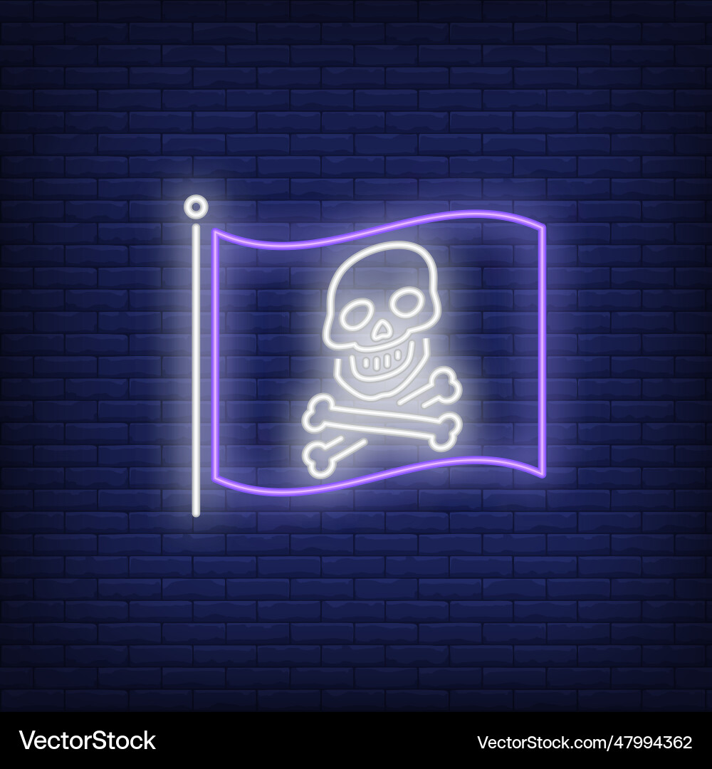 Jolly roger neon sign Royalty Free Vector Image
