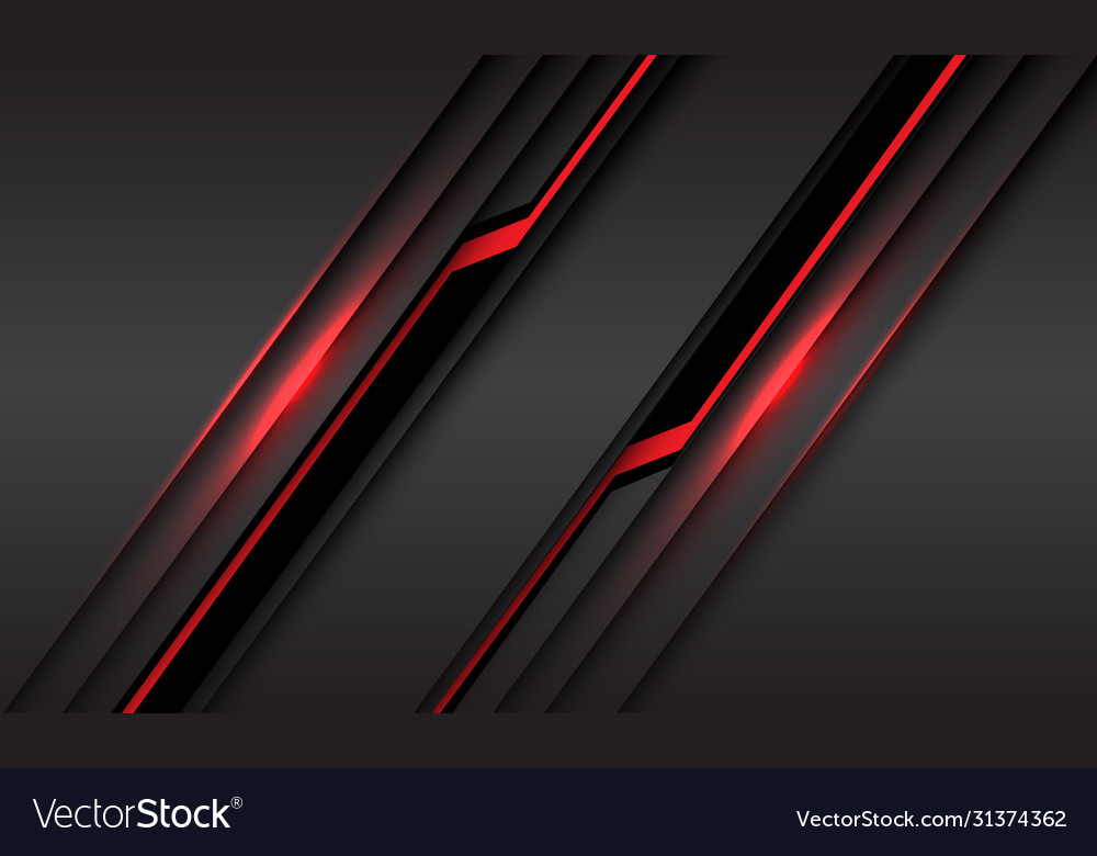 Red Line Light Black Cyber Slash On Grey Metallic Vector Image 