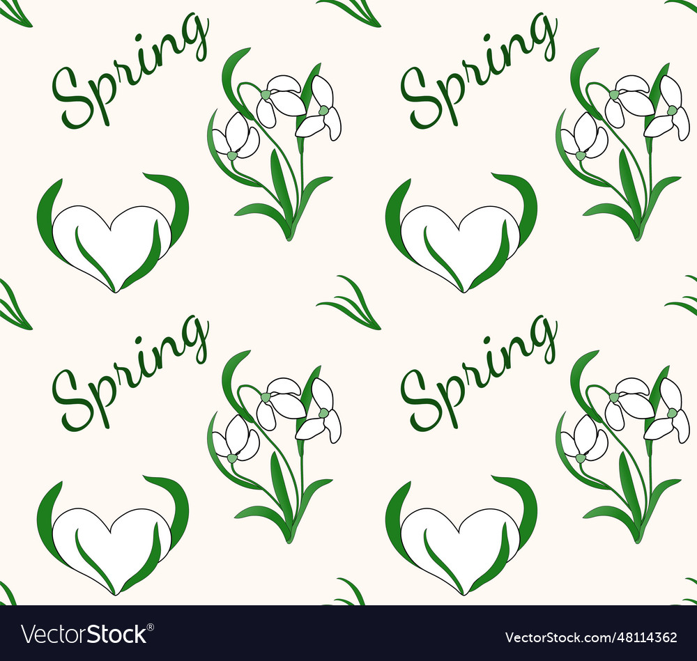 Seamless pattern spring snowdrops first Royalty Free Vector