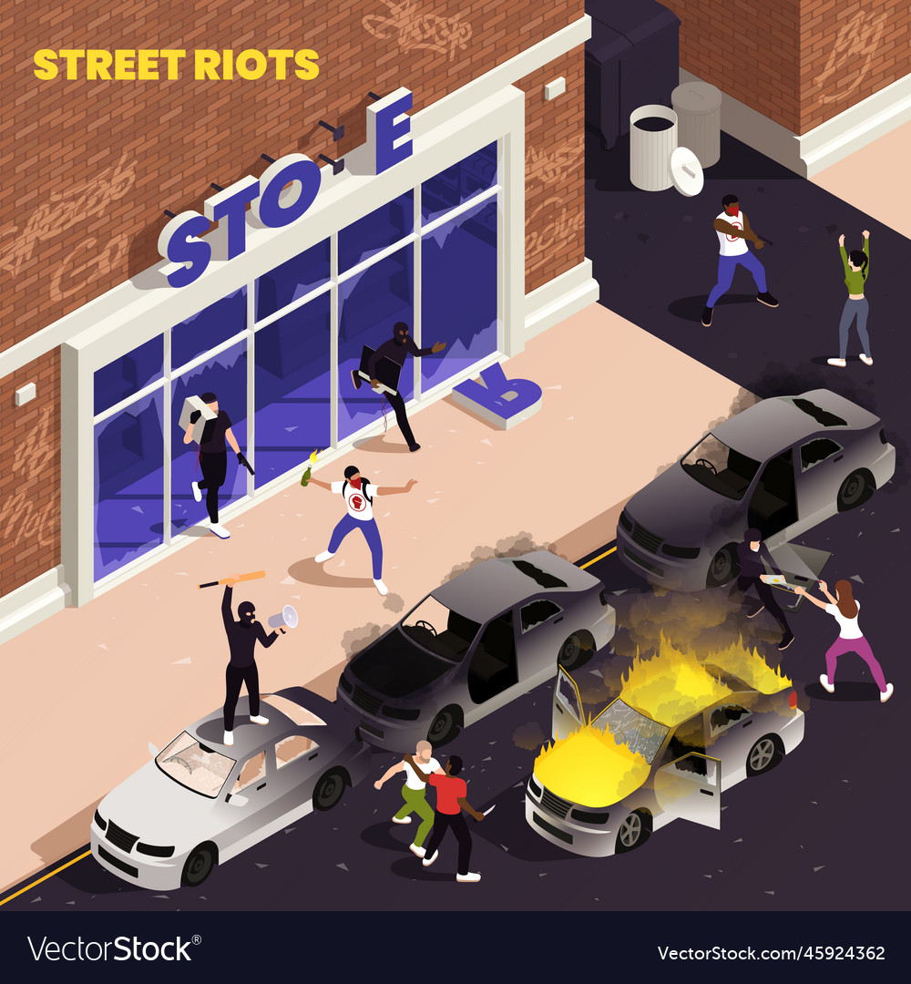 Violent protest isometric Royalty Free Vector Image