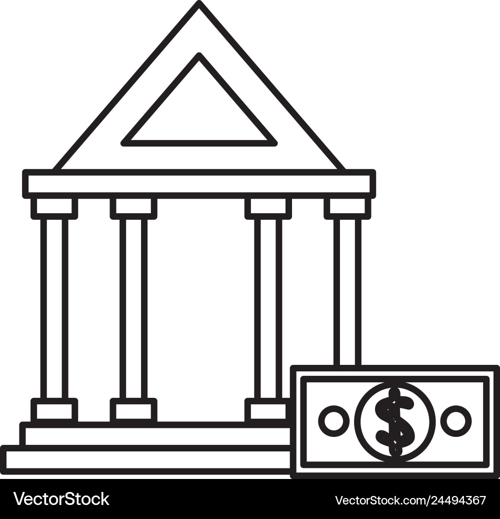 Bank building with bill dollars Royalty Free Vector Image