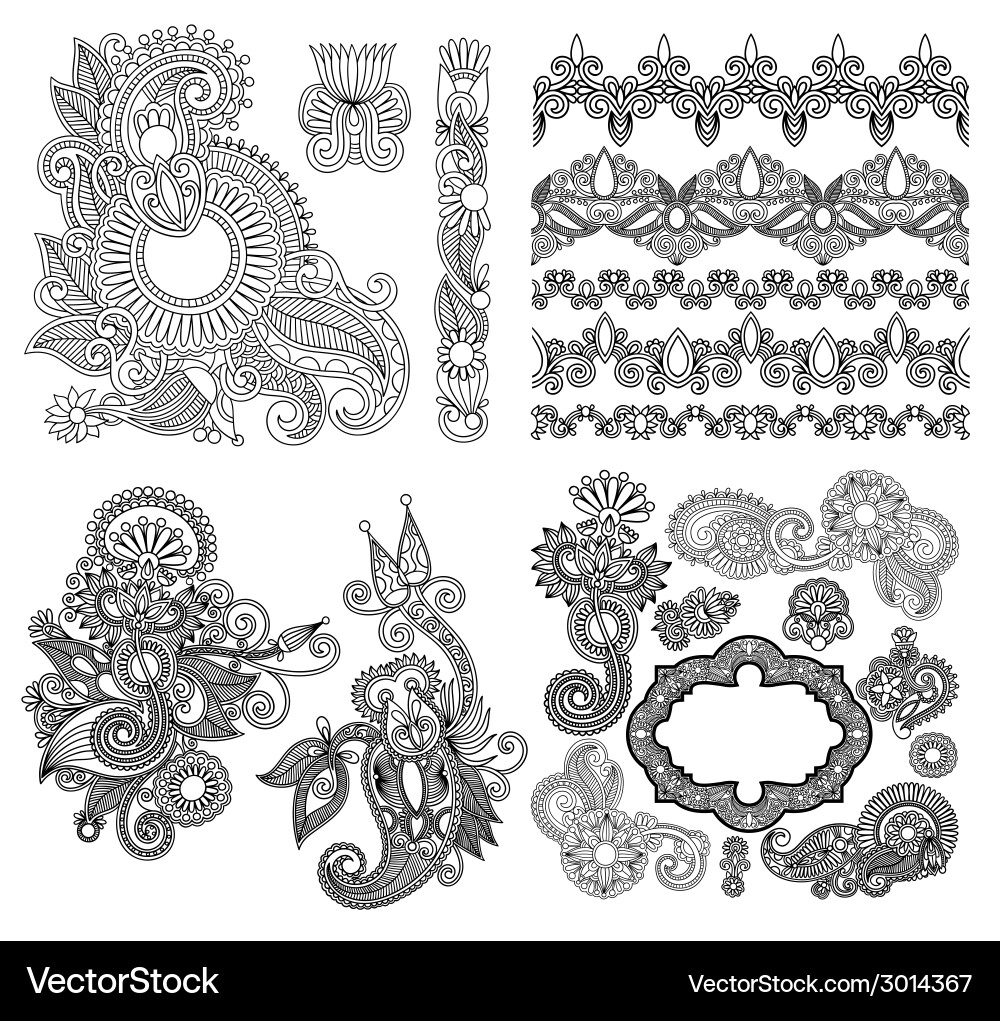 Black line art ornate flower design collection Vector Image