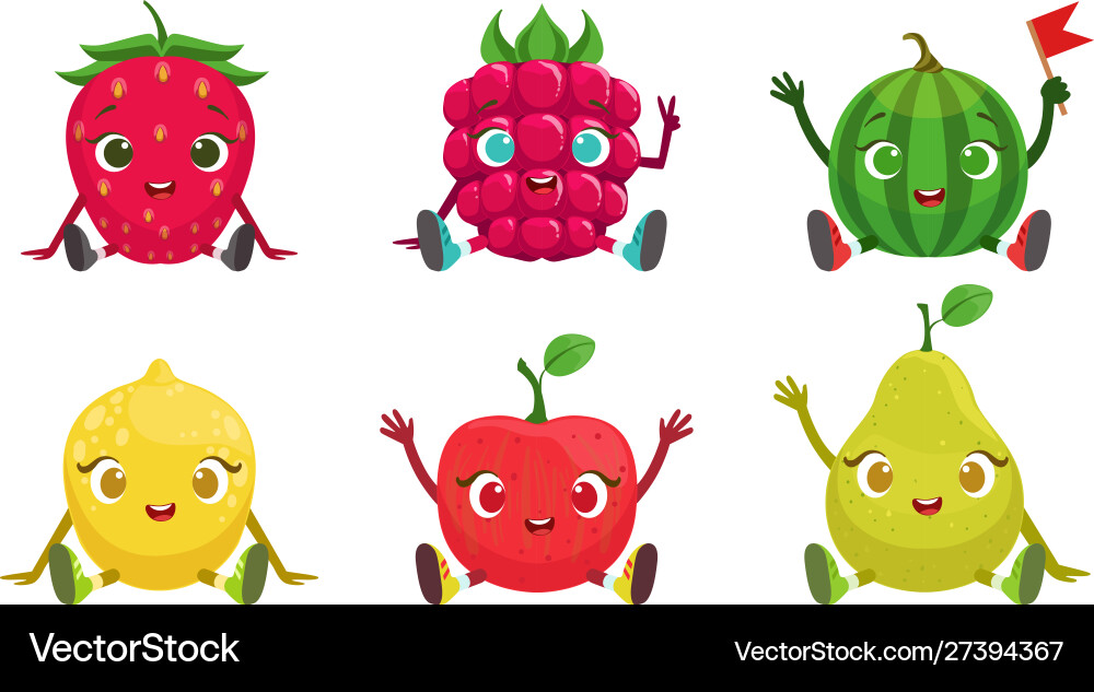 Collection cute fruit and berries cartoon Vector Image