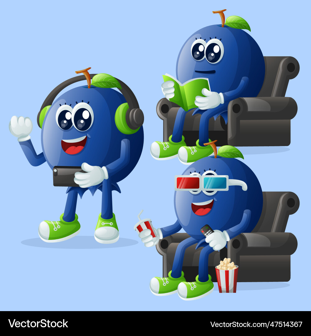 Cute blueberry characters enjoying leisure Vector Image