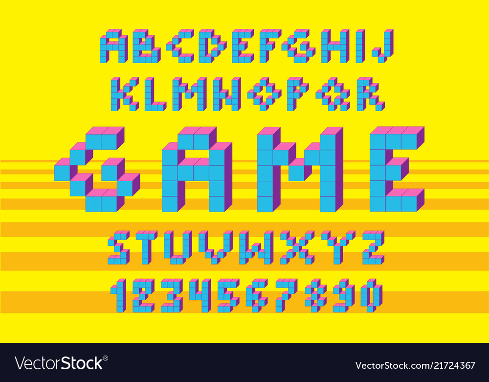 Pixel retro video game font 80 s alphabet Vector Image