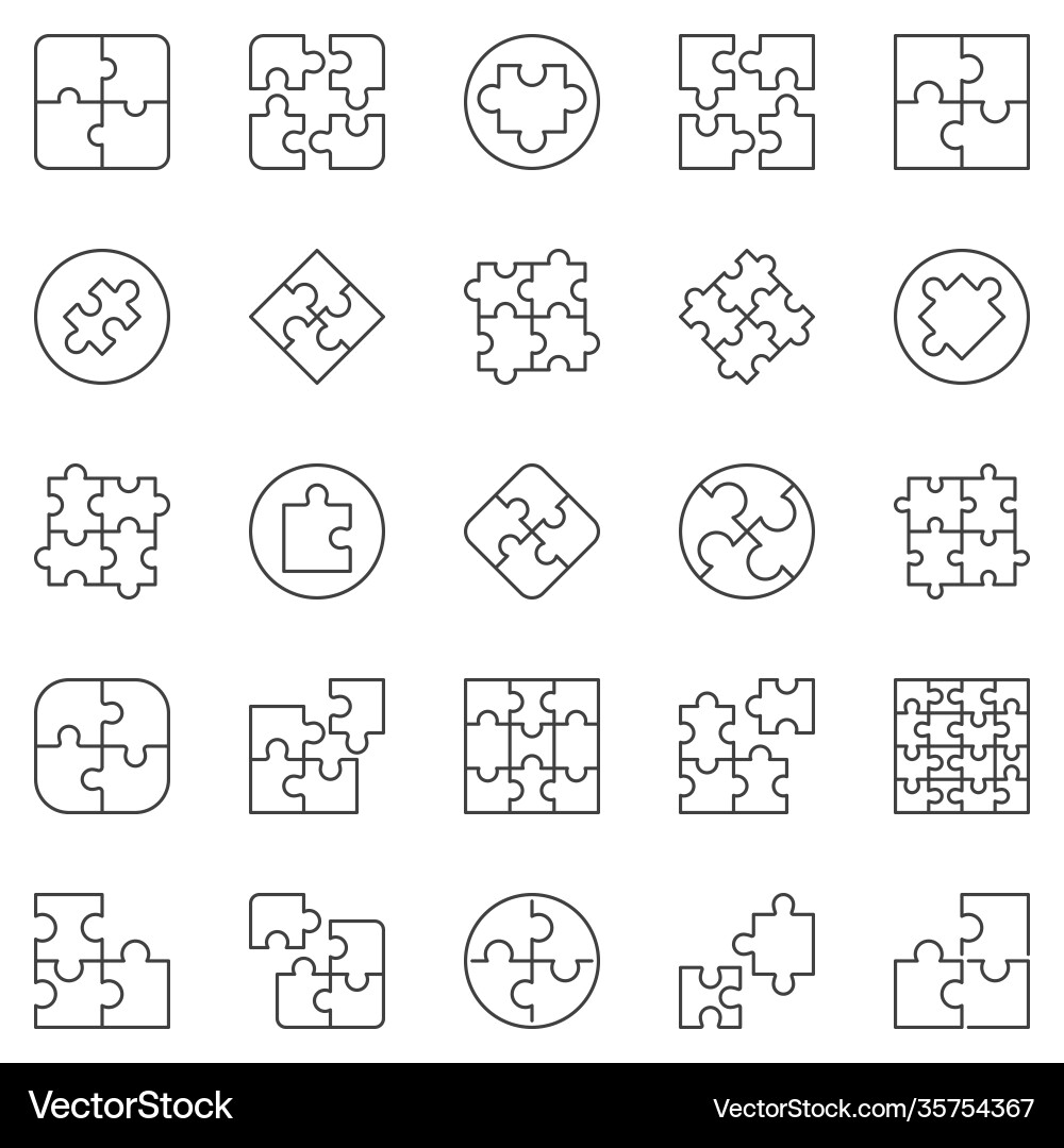 Puzzle outline icons set jigsaw puzzles Royalty Free Vector