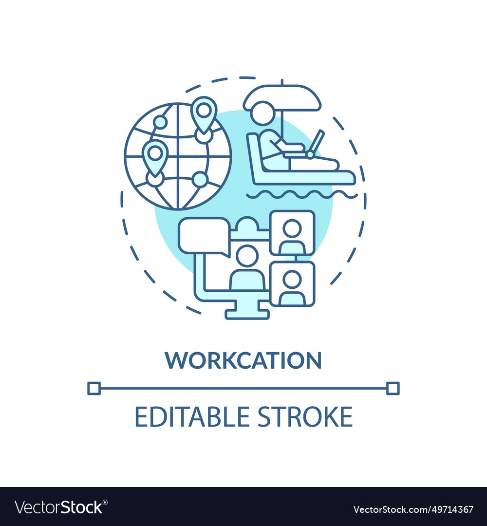 Thin Line Simple Blue Workcation Icon Concept Vector Image