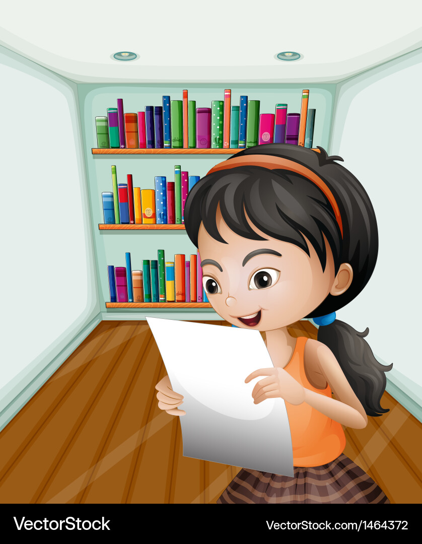 A girl reading her notes in a paper Royalty Free Vector