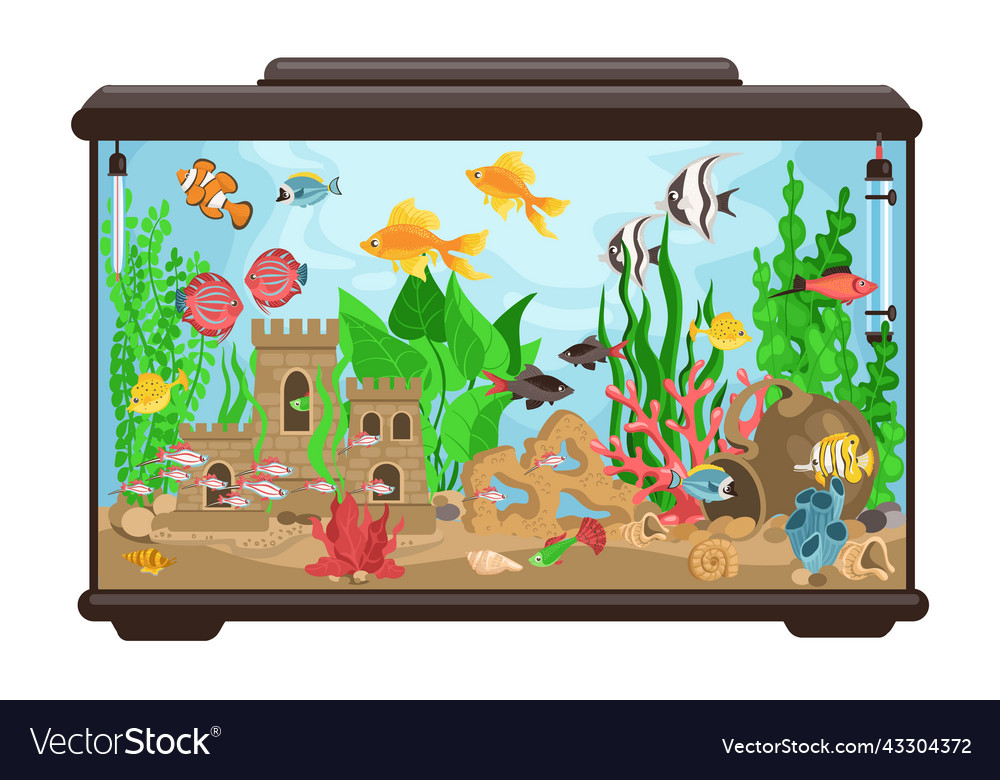 Aquarium with fish cartoon fishbowl underwater Vector Image Aquarium with fish cartoon fishbowl underwater Vector Image