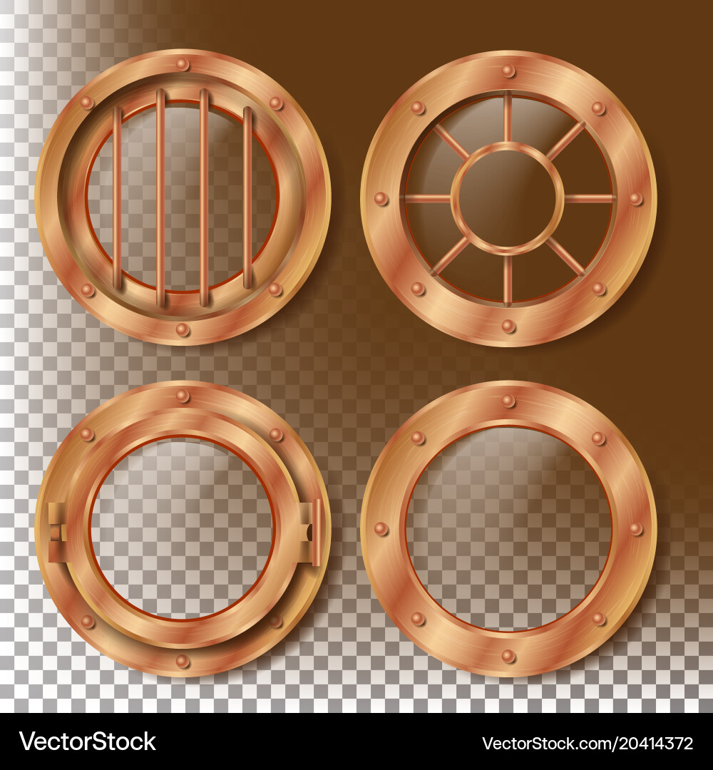Brass porthole round metal window Royalty Free Vector Image