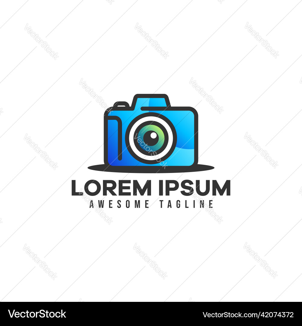 Camera photography logo blue color Royalty Free Vector Image