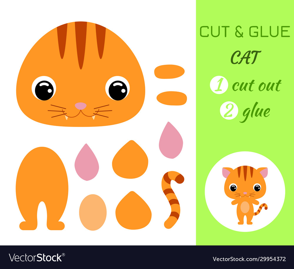 Cut and glue cat educational paper game Royalty Free Vector