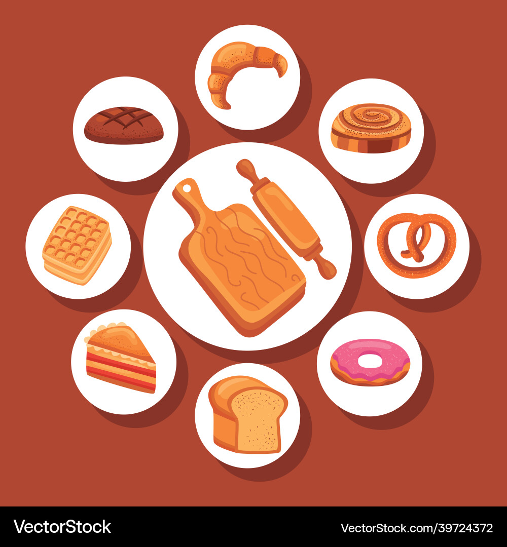 Nine sweet pastry icons Royalty Free Vector Image
