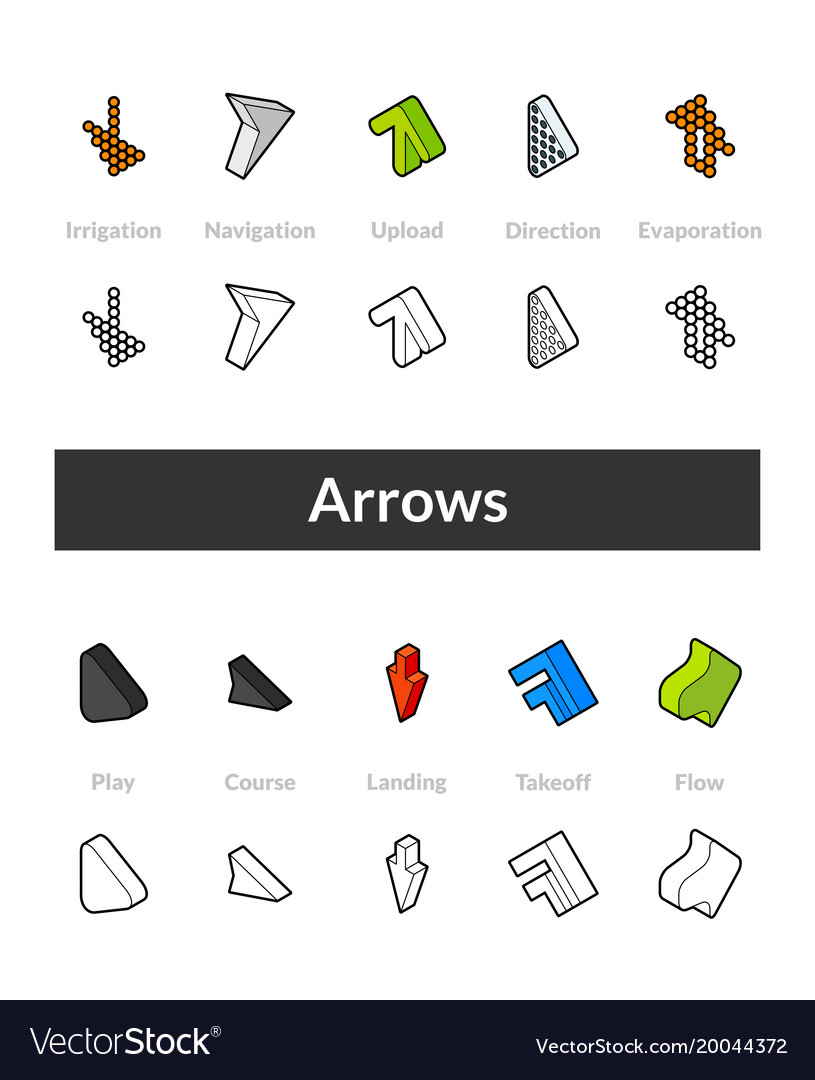 Set of isometric icons in outline style colored Vector Image