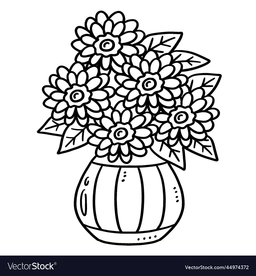 Spring potted flowers isolated coloring page Vector Image