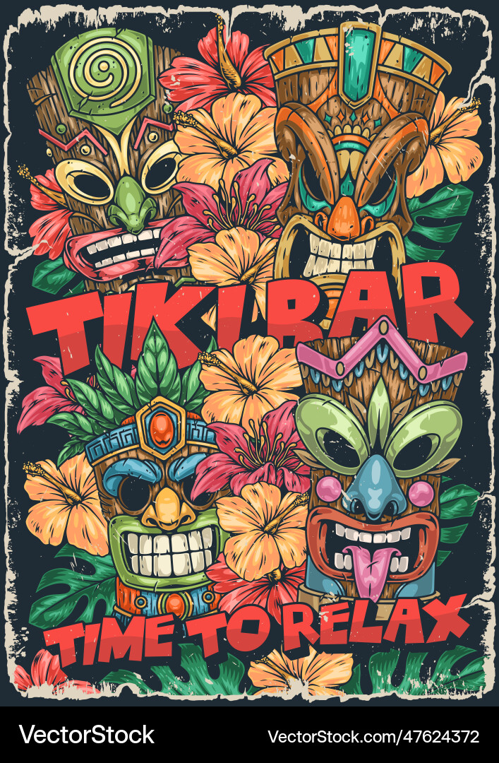 Summer tiki bar colorful poster Royalty Free Vector Image