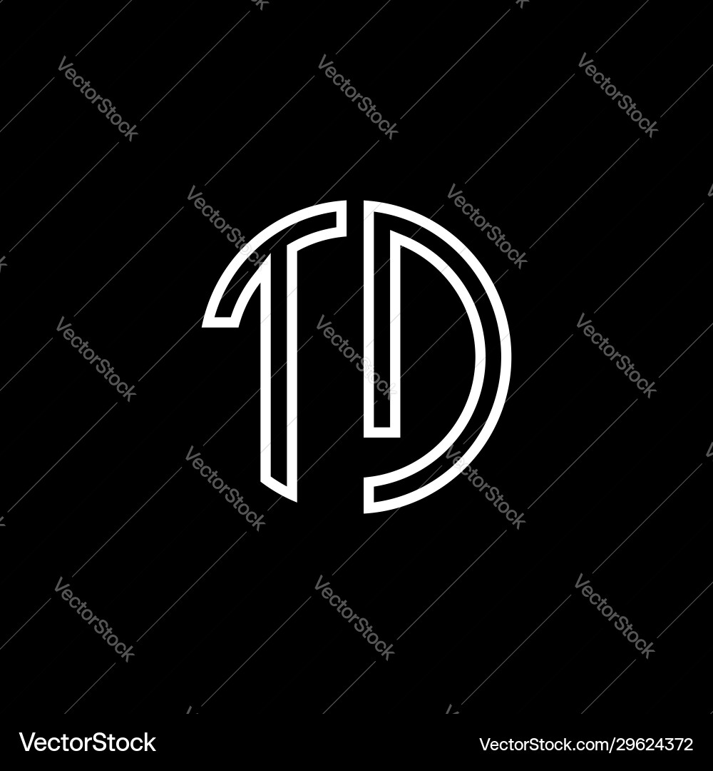 Td monogram logo circle ribbon style outline Vector Image