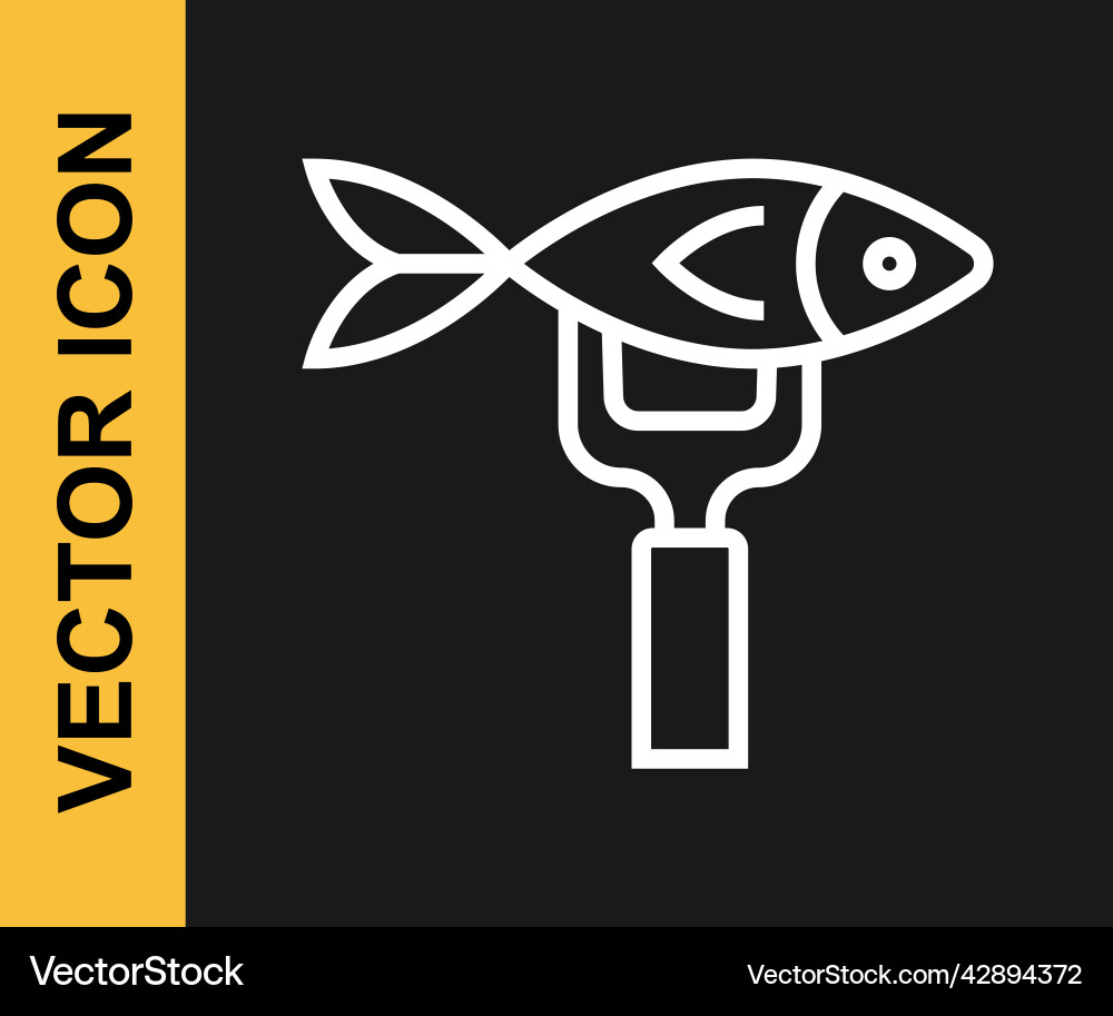 White line dried fish icon isolated on black Vector Image