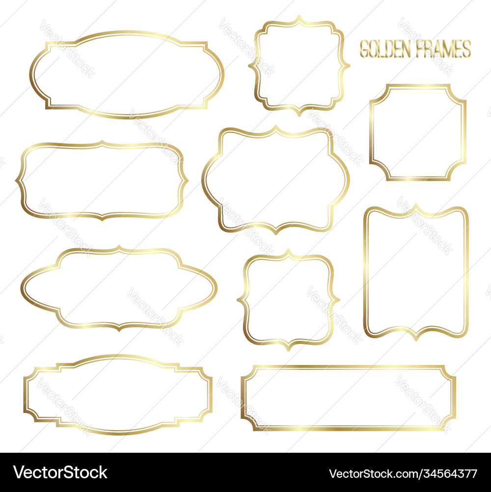 Golden shiny glowing vintage frames set isolated Vector Image