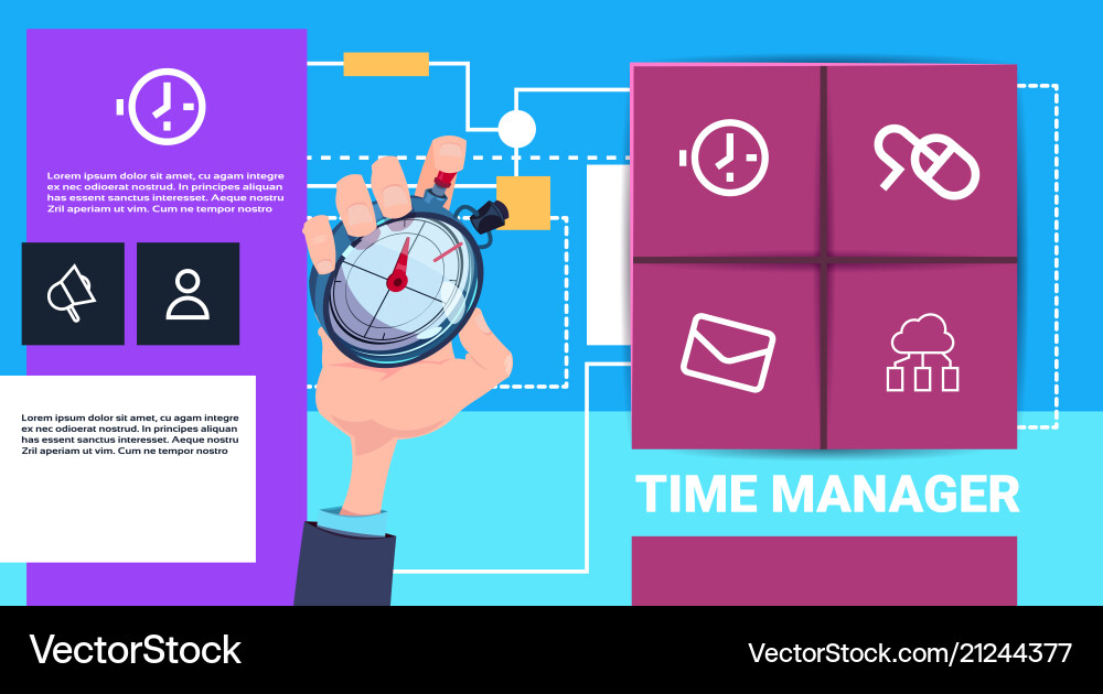 Human hand hold stopwatch time manager shedule Vector Image