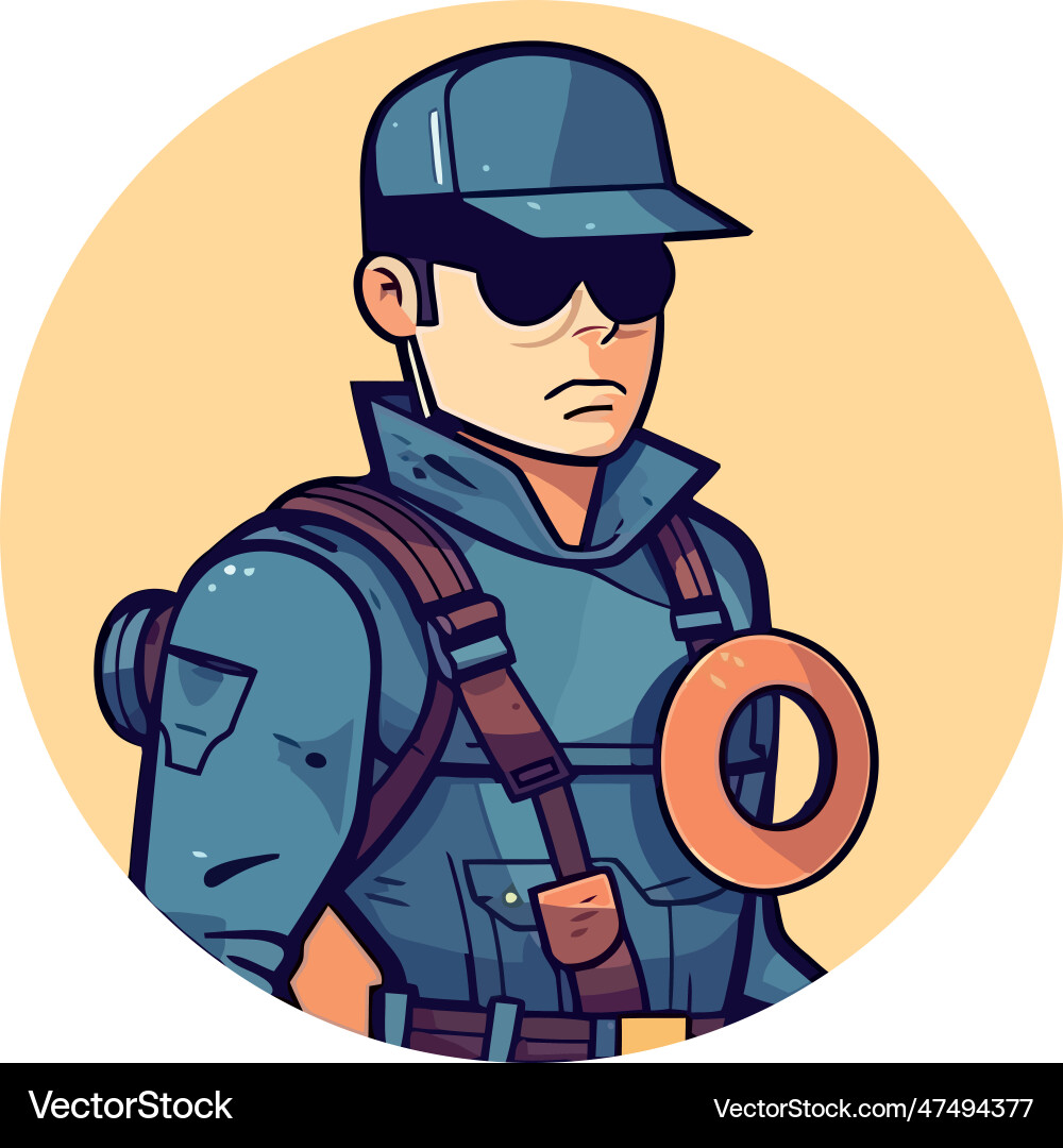 Military officer in blue uniform with technology Vector Image