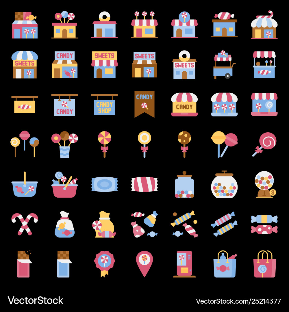 Sweet shop related icon set flat style Royalty Free Vector