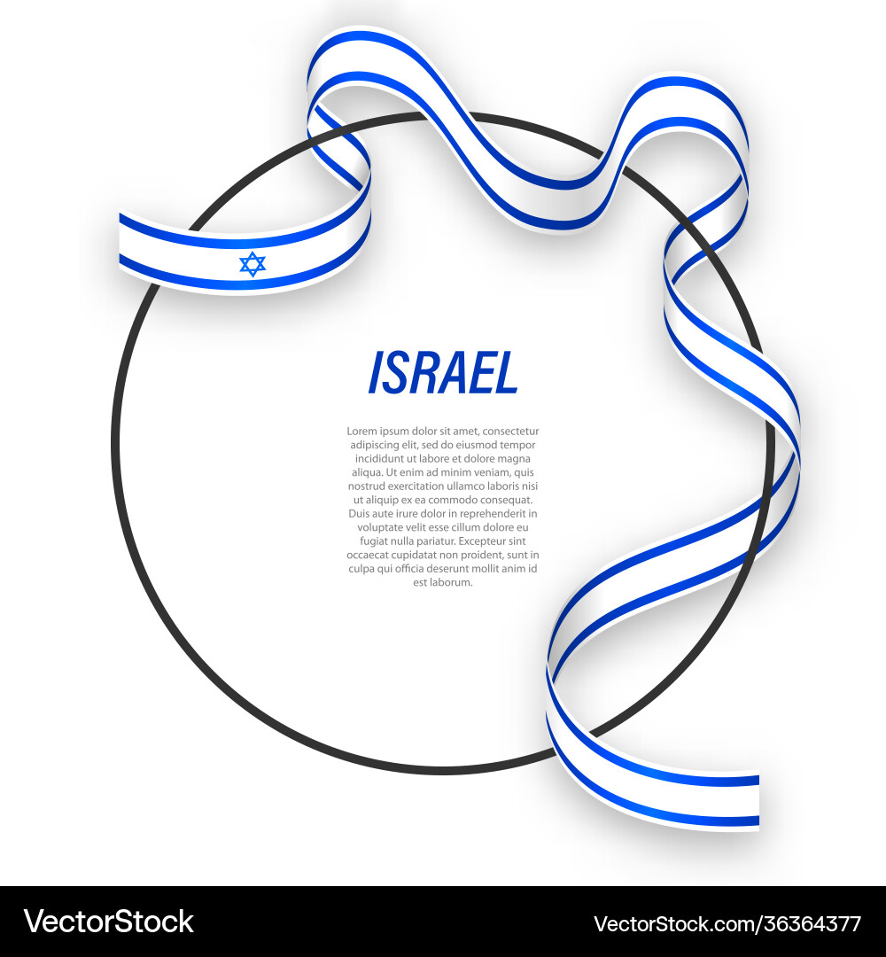 Waving ribbon flag israel on circle frame Vector Image