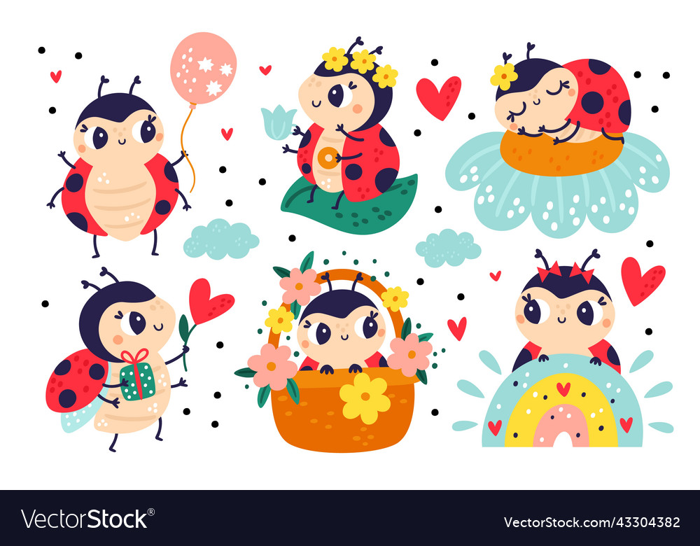 Cartoon ladybug cute insect characters bright Vector Image
