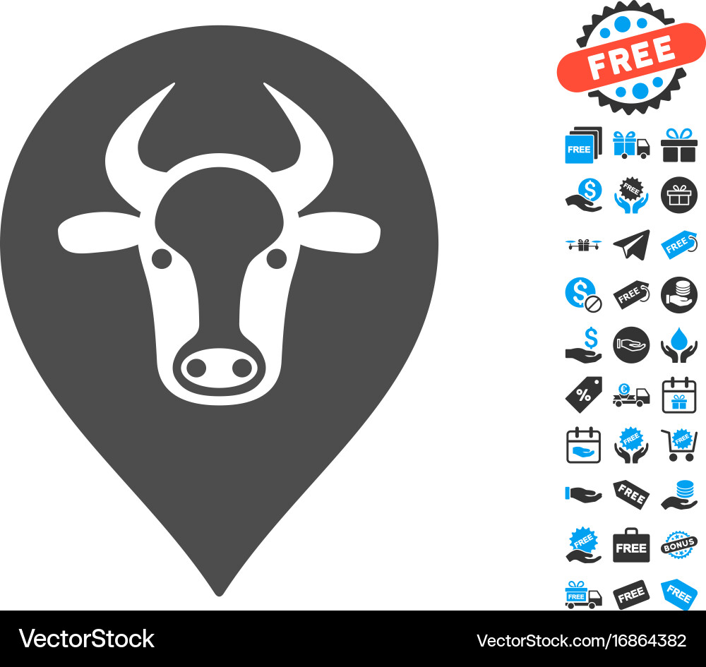 Cow map marker icon with free bonus Royalty Free Vector