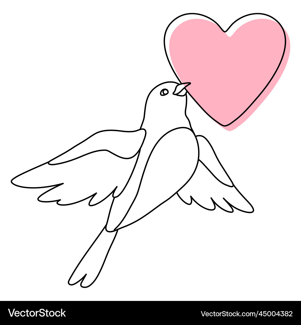 Cute flying bird and holding heart Royalty Free Vector Image